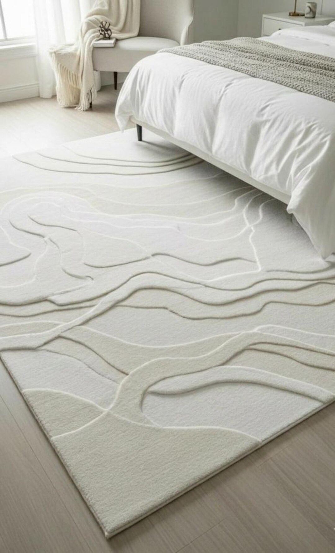 Luxury Abstract Cream Sculpted Area Rug | Modern 3D Texture, Hand ...