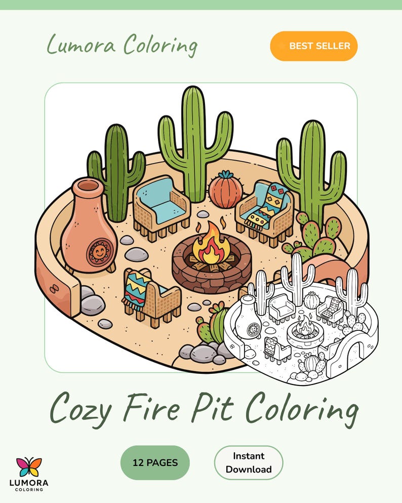 Isometric Fire Pit Coloring Pages, Backyard Scenes (PDF) - Etsy