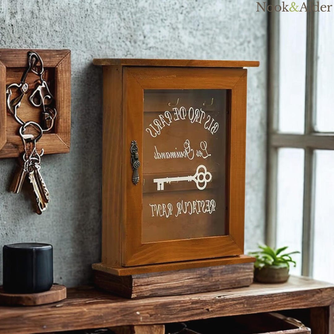 Solid Wood Wall Key Cabinet – Lockable Key Storage Box for Entryway ...