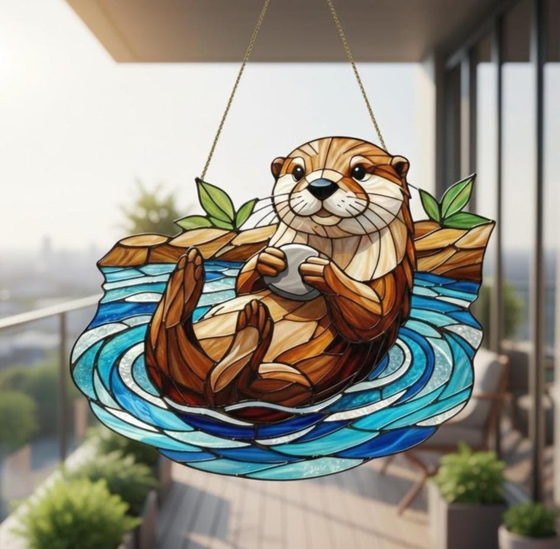 Stained Acrylic Otter Suncatcher, Cartoon Window Hanging Decor - Etsy