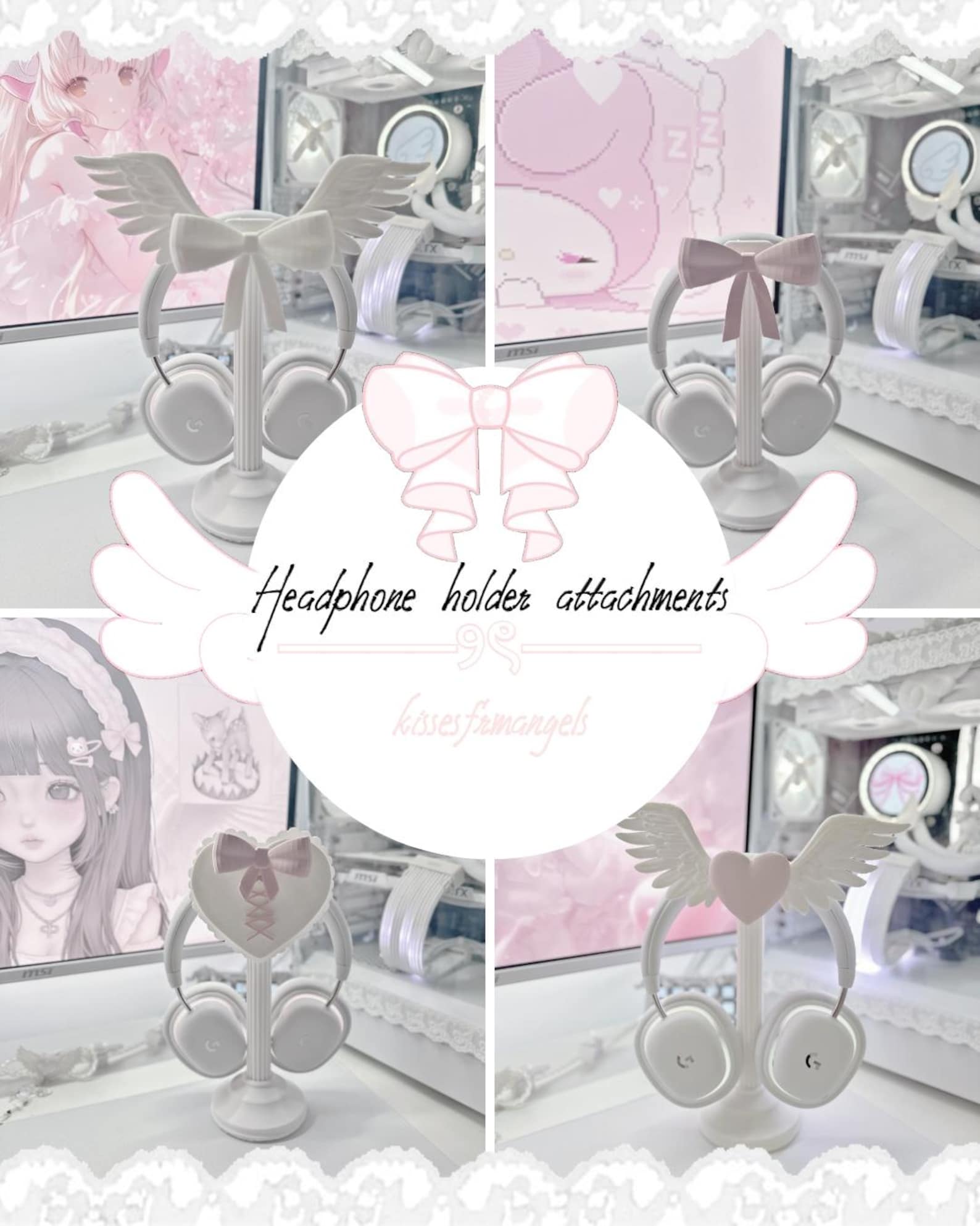 Coquette Headphone Stand Attachments: 3D Printed, Angel Wings - Etsy