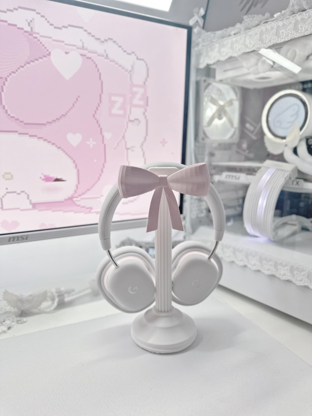 Dainty Coquette Bow 3D Printed Headphone Stand: Desk Decor, Girly Setup ...