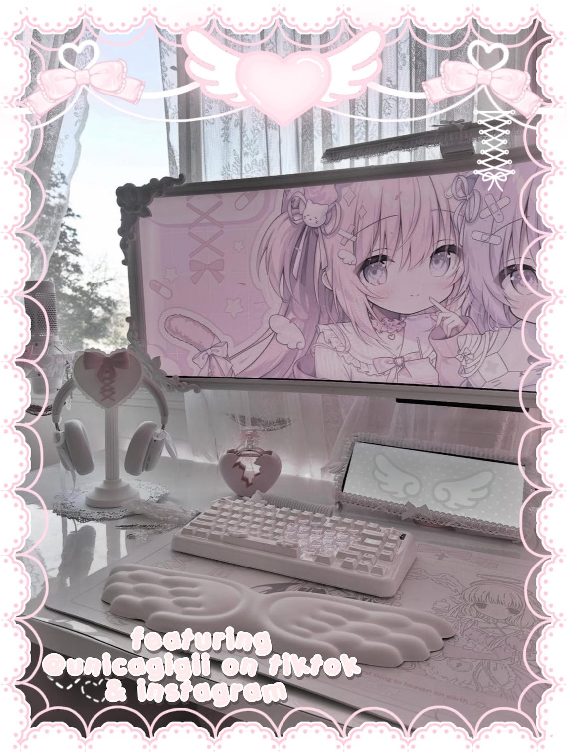 Coquette Ruffle Heart Bow 3D Printed Headphone Stand: Desk Decor, Girly ...