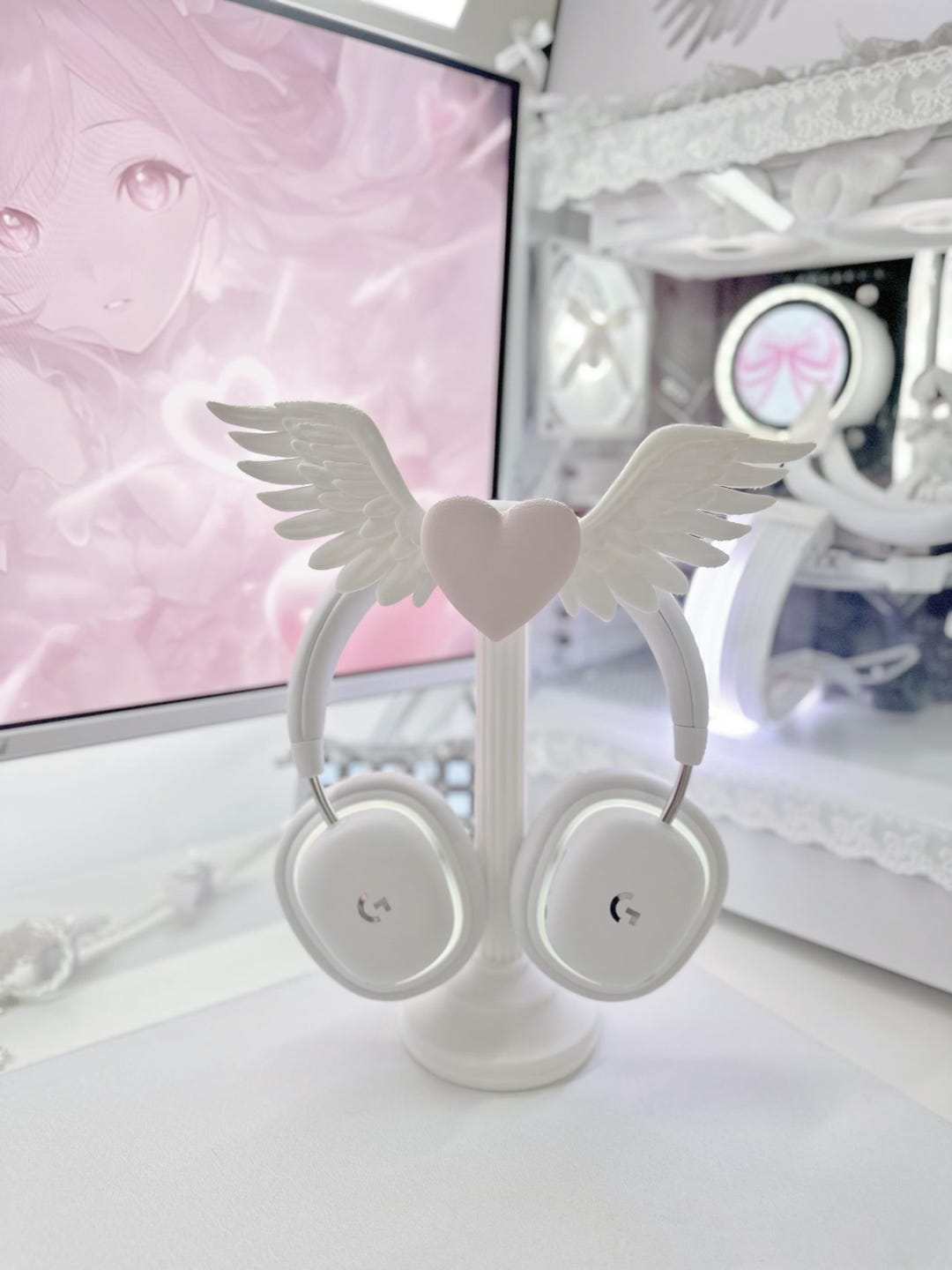 Coquette Angelic Heart 3D Printed Headphone Stand: Desk Decor, Girly ...