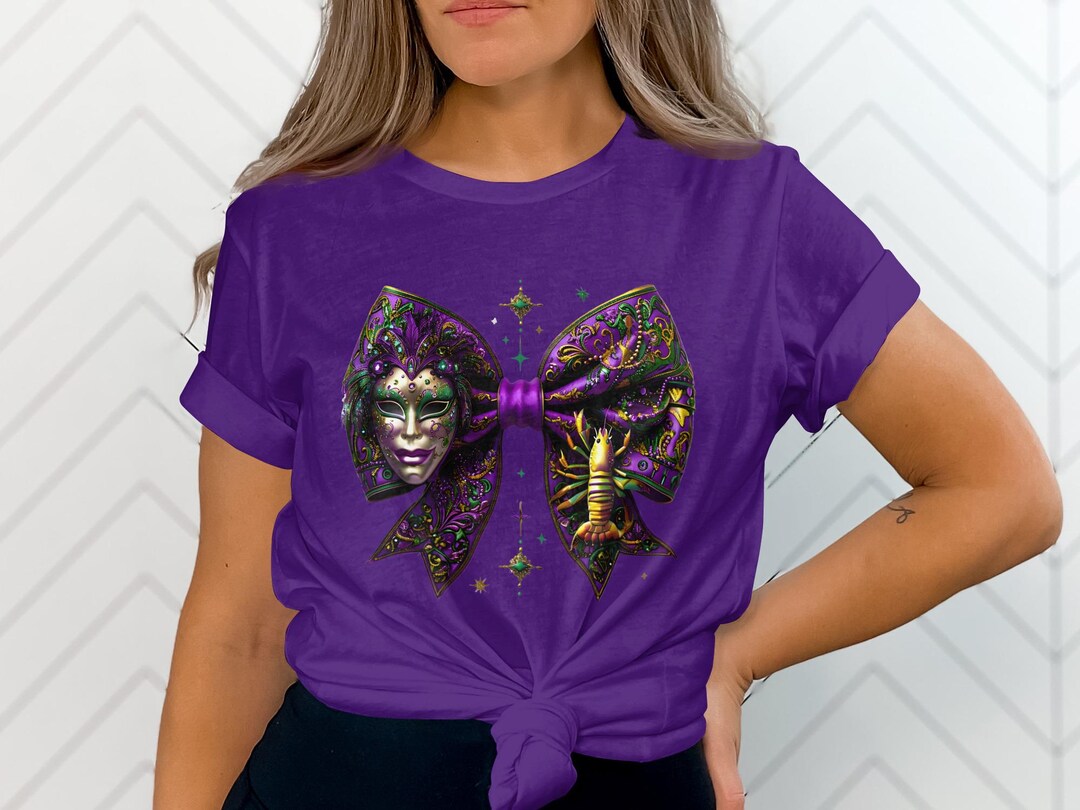 Mardi Gras Bow T-shirt, Mask & Crawfish, Louisiana - Etsy UK