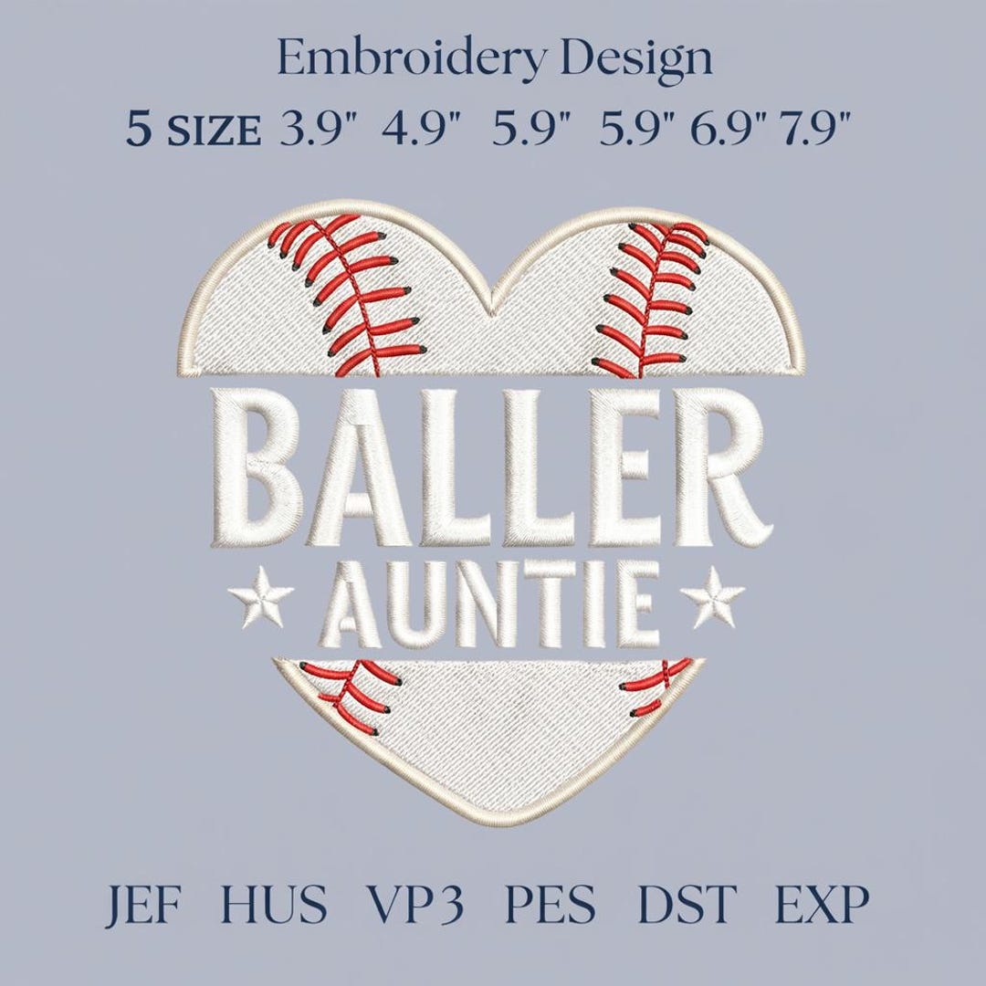 Baseball Aunt Embroidery Design, Baller Auntie, DST PES JEF 5 Sizes - Etsy