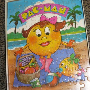 Vintage PAC MAN Puzzle Genuine Wood Pac Lady Complete in Original Box ...