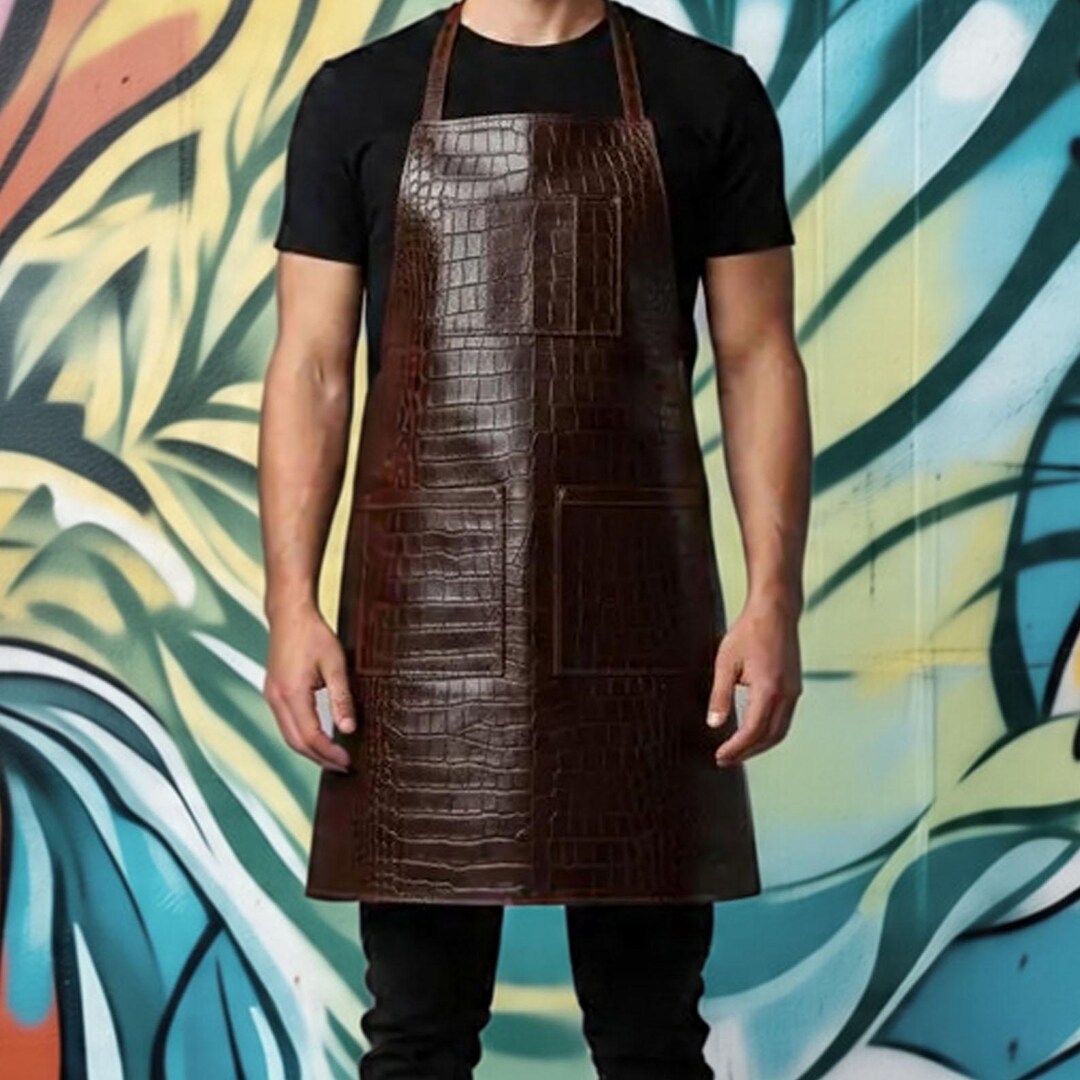 Handmade Full Grain Dark Brown Leather Woodworking Apron Crocodile Skin ...