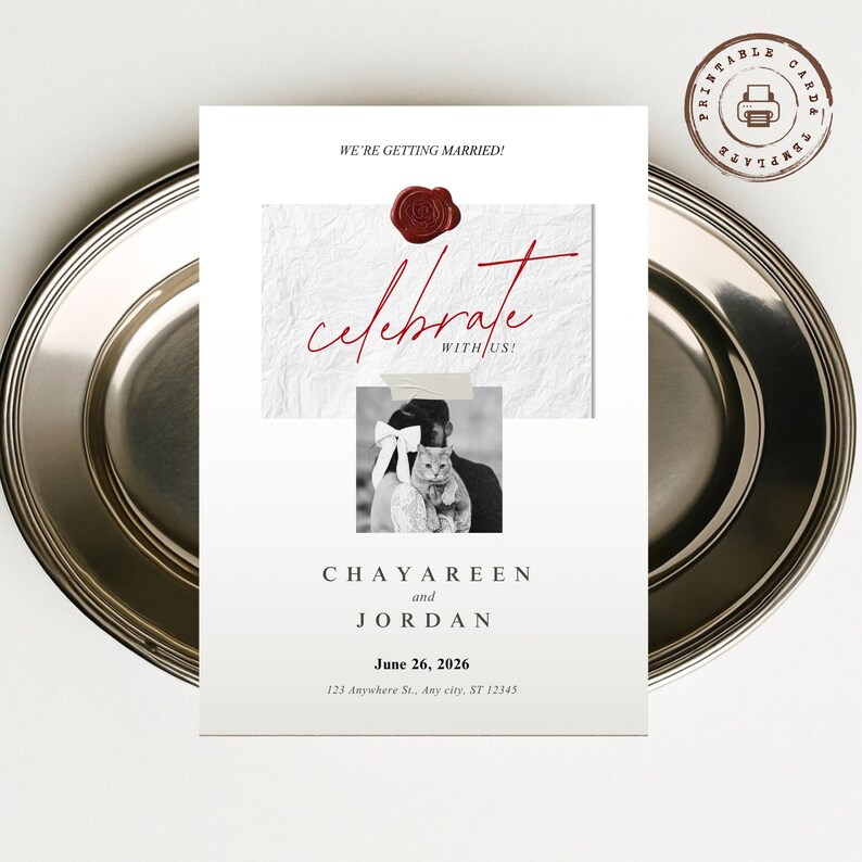 Editable Photo Wedding Invitation Template With Kitty - Minimalist ...