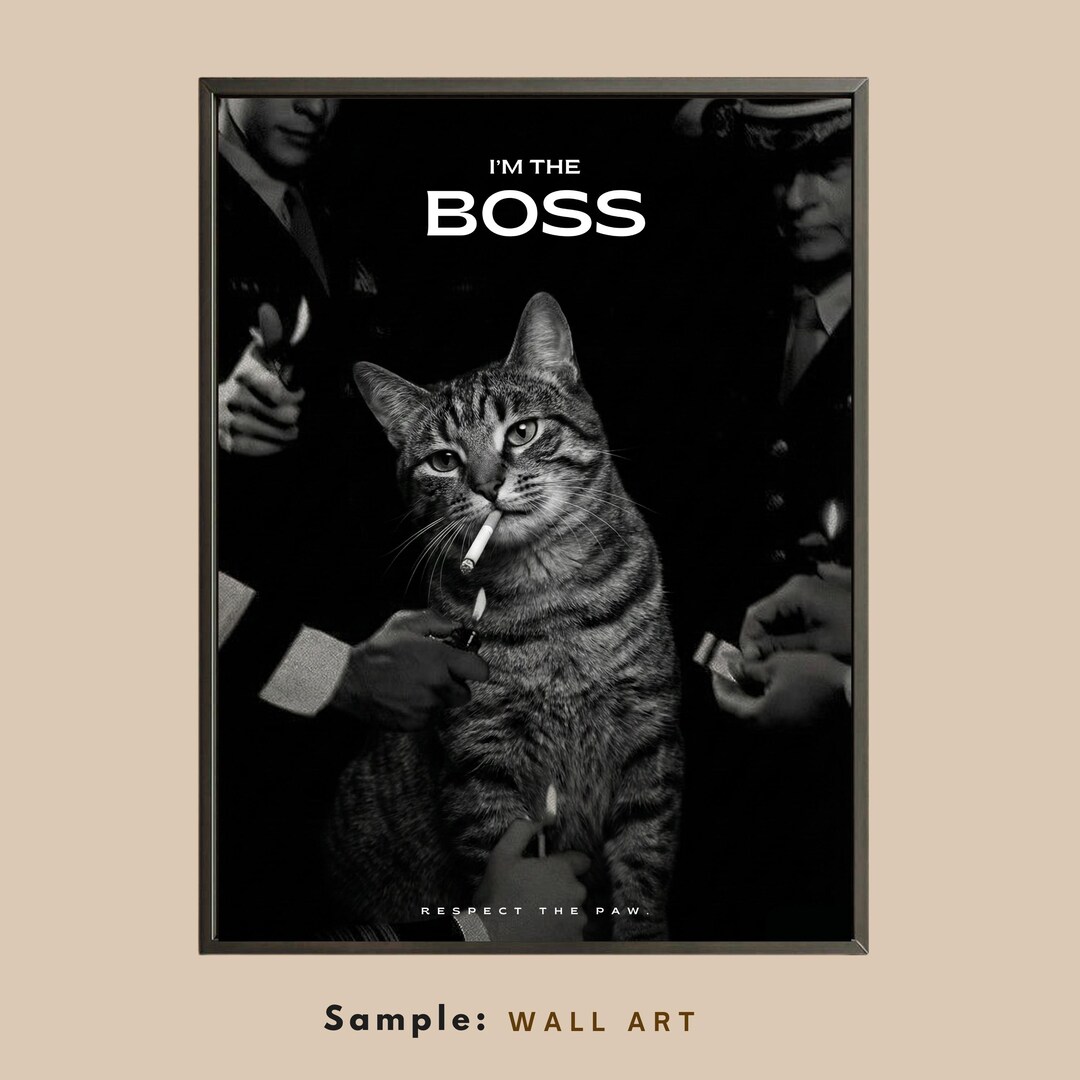 Vintage Noir Cat Boss Art Print - Funny Mobster Tabby Poster - Respect ...