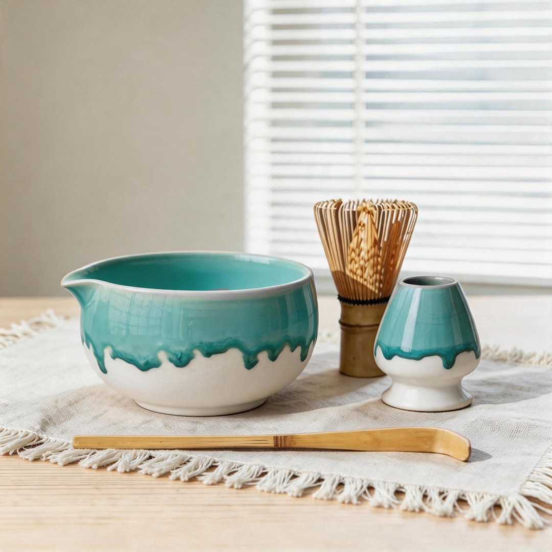 Ceramic Matcha Bowl Set, 500ml Drip Glaze Tea Bowl, Whisk Holder ...