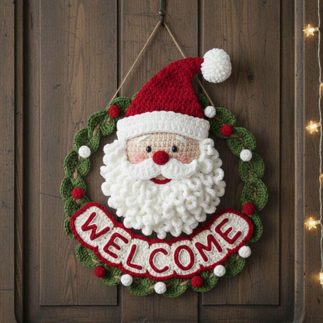 Crochet Santa Welcome Sign Pattern : Christmas Door Decor (PDF Download ...