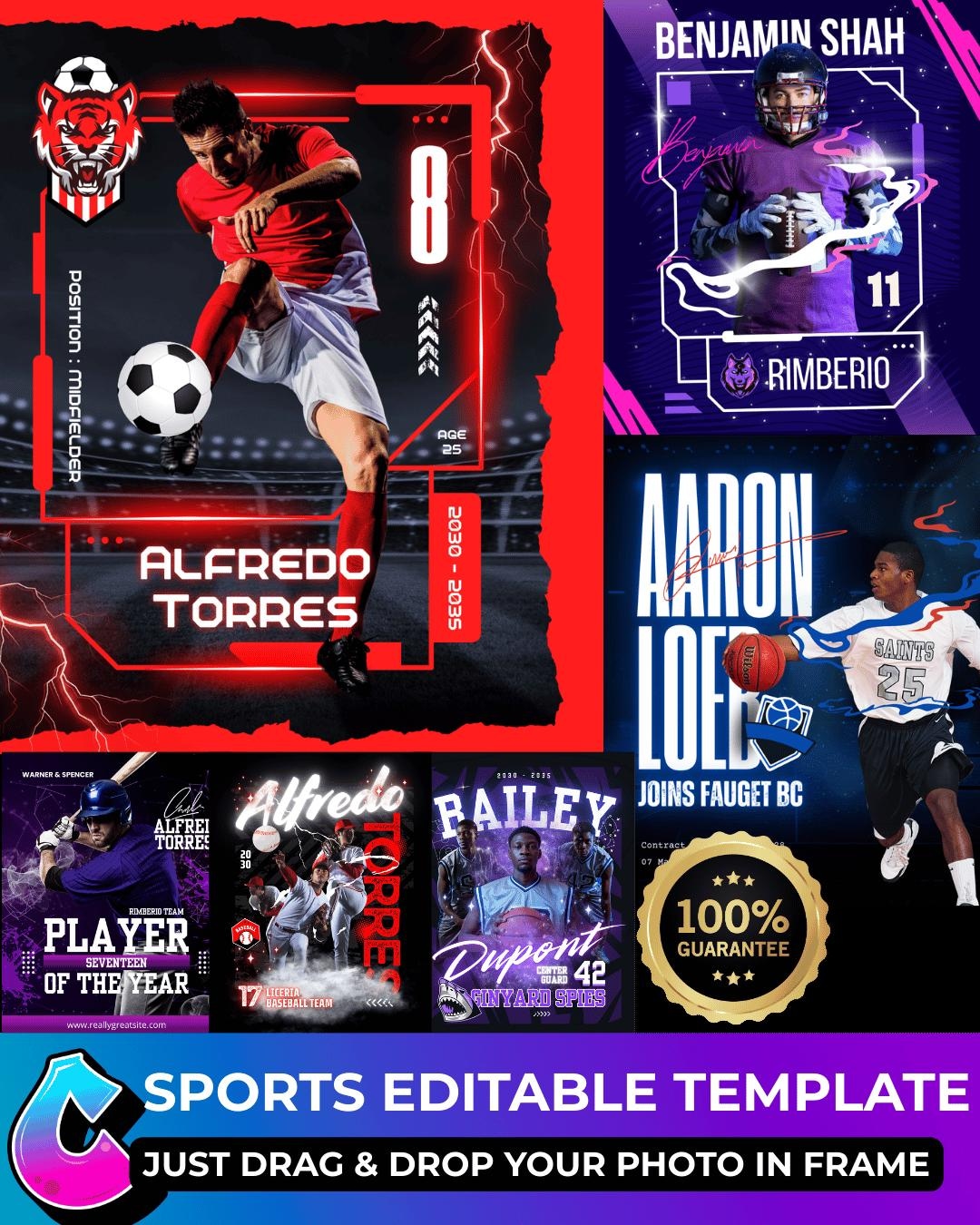 Sports Player Card Template Bundle | Soccer, Basketball & Football ...