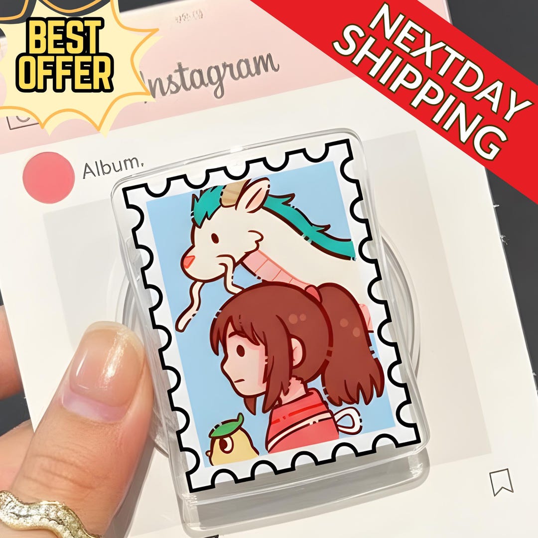 Kawaii Chihiro Phone Grip: Cute Girl With Dragon and Postage Frame ...