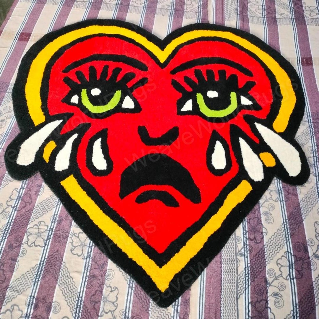 Hand Tufted Pop Art Heart Rug – Modern Abstract Face Area Rug, Handmade ...