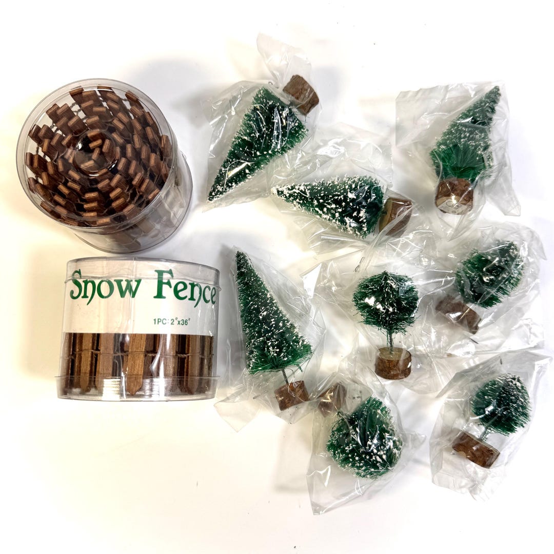 Wood Fence + Frosted Topiary Trees • Winter Snow Village Accessories ...