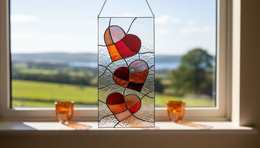 Red Stained Glass Heart Window Hanging - Handmade Heart Suncatcher ...