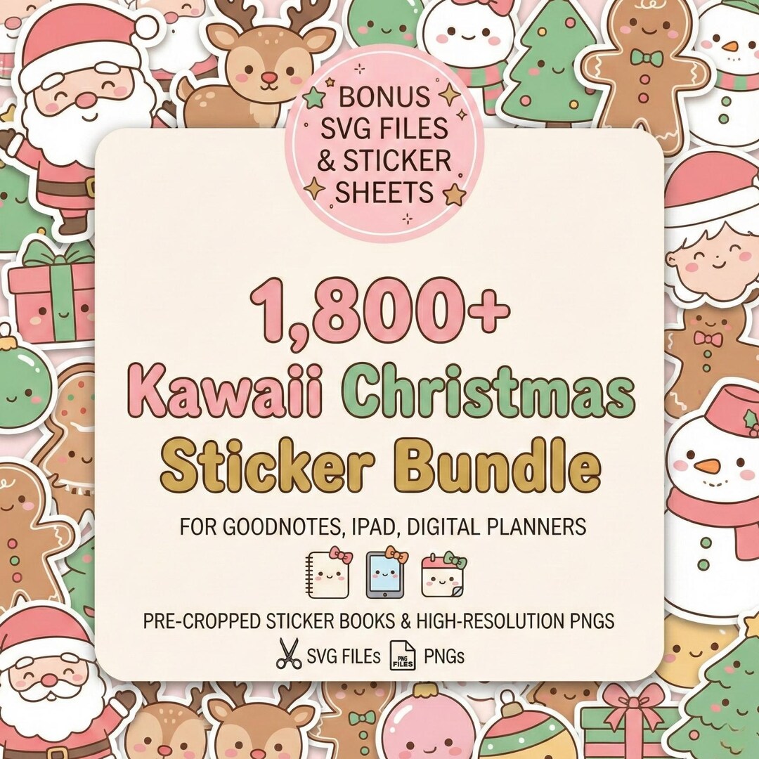 1800+ Kawaii Christmas Digital Planner Stickers for Goodnotes Winter ...