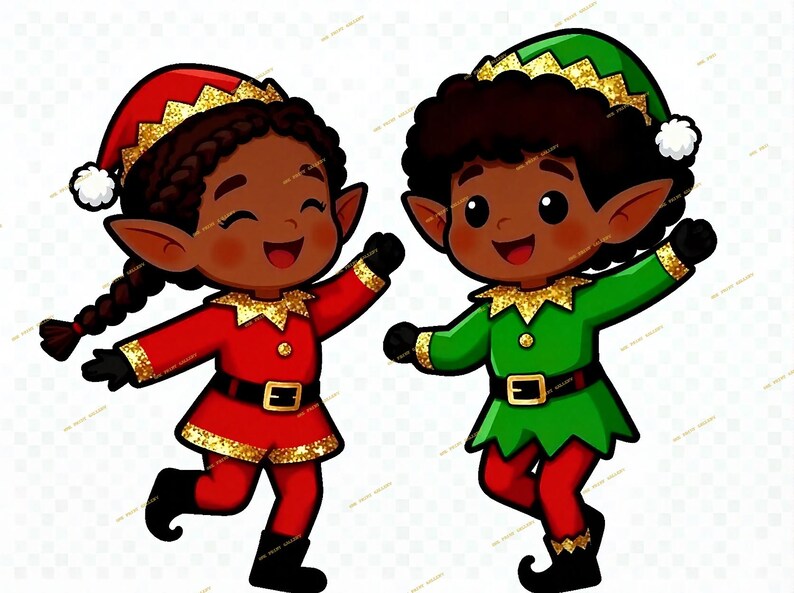 Black Santa & Elves Christmas Clipart | African American PNG Set (5 ...