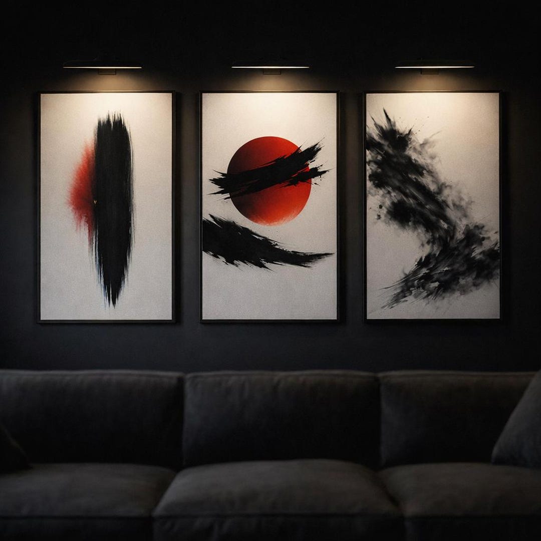 Japanese Ink Art Prints: Eclipse Rising, Ink Storm, Crimson Divide ...