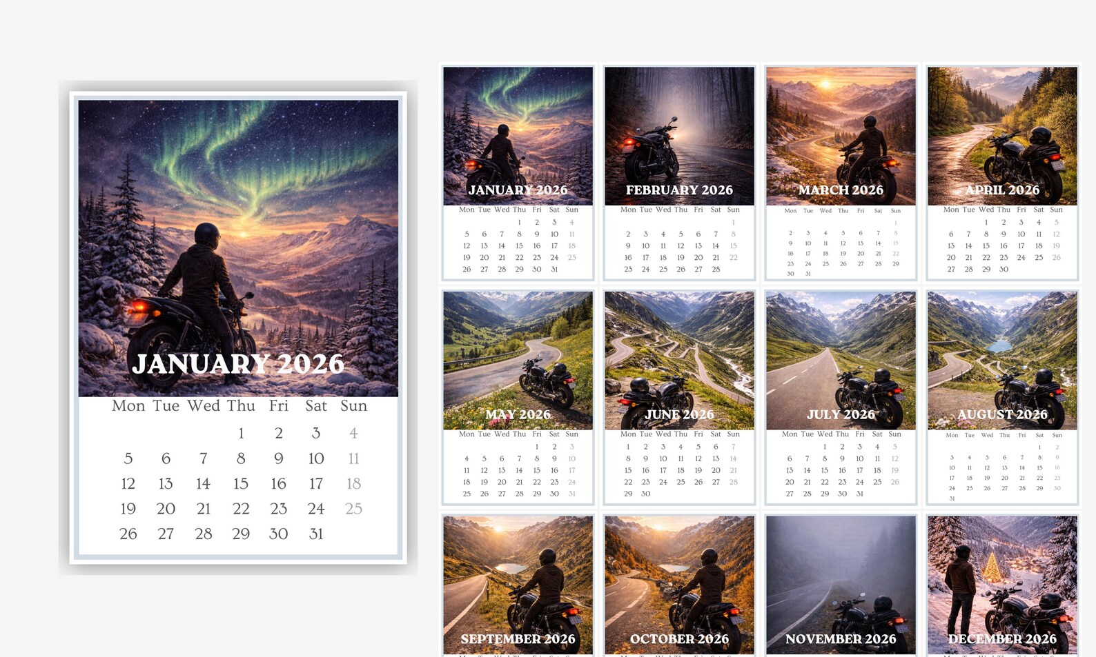 Motorcycle Wall Calendar 2026 – Vagabund Neutral Series – Printable A4 ...