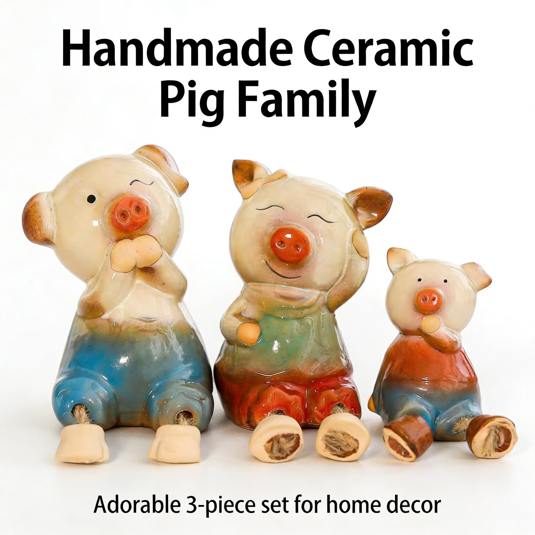Ceramic Pig Figurines (set of 3) | Farmhouse Shelf Decor With Dangling ...