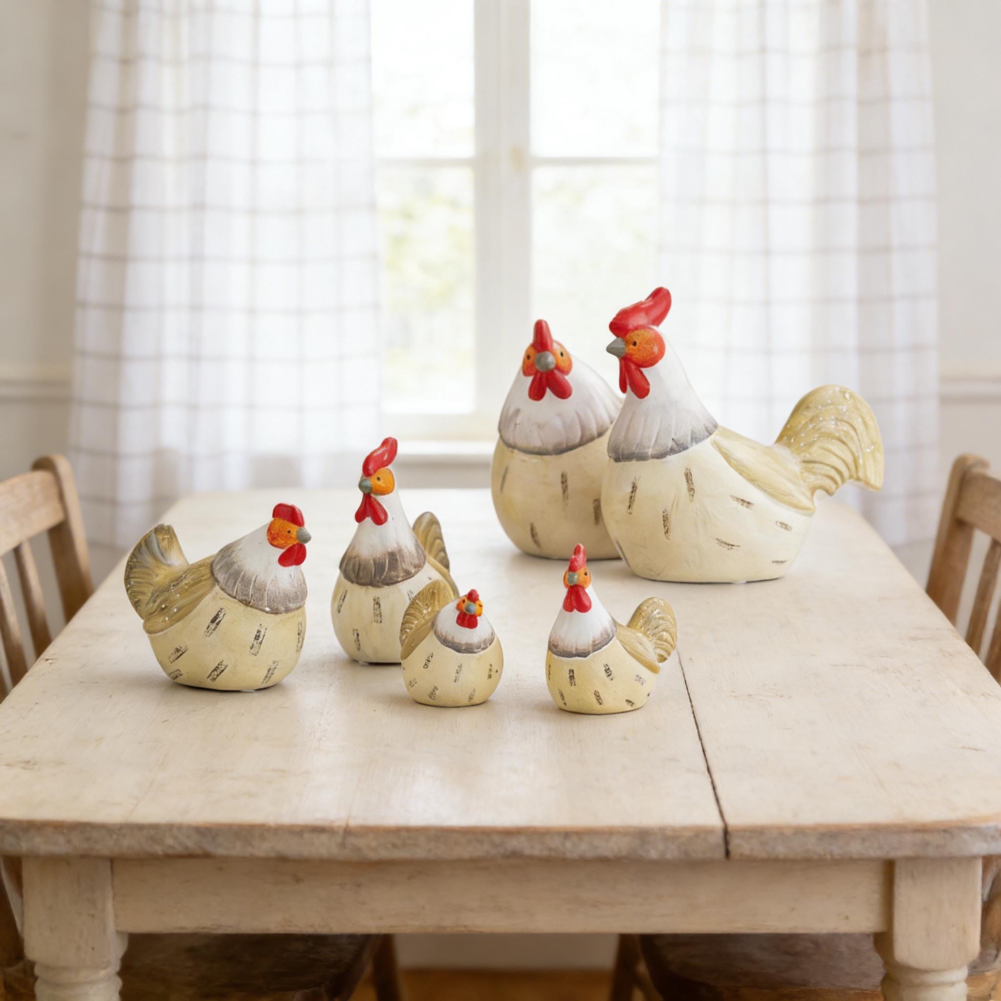 Hand-painted Resin Chicken Figurines, Farmhouse Kitchen Decor, Set of 6 ...
