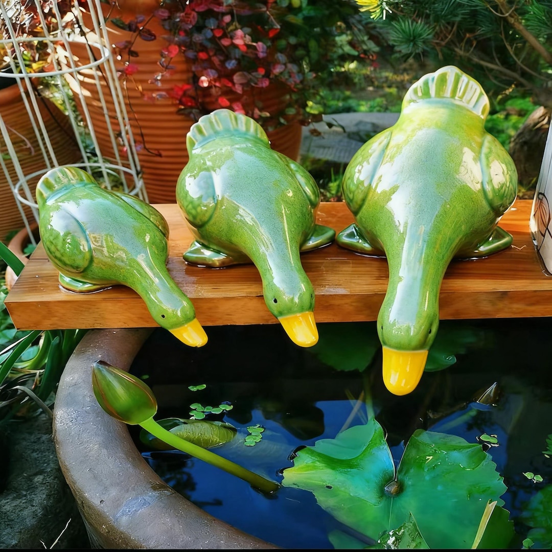 Handcrafted Ceramic Duck Sculpture Trio – Green Pond & Garden Decor - Etsy