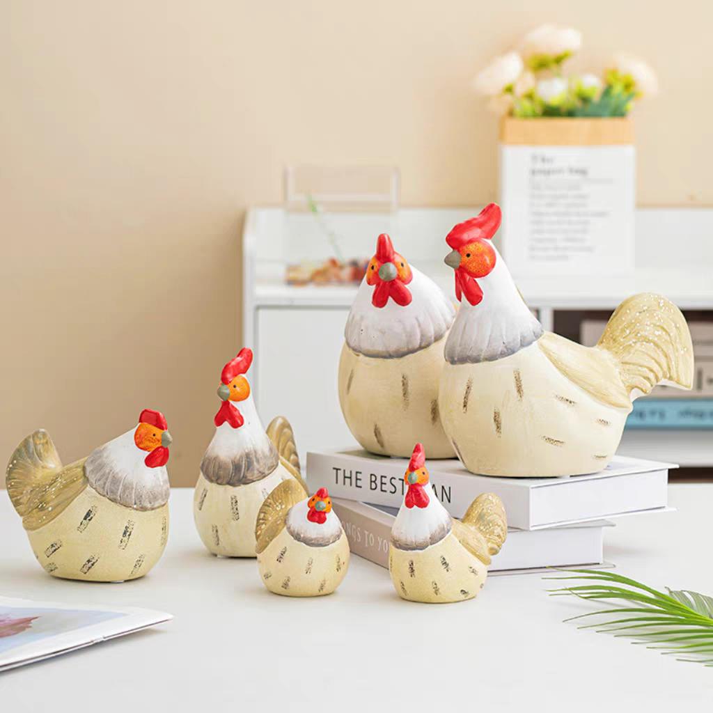 Hand-painted Resin Chicken Figurines, Farmhouse Kitchen Decor, Set of 6 ...