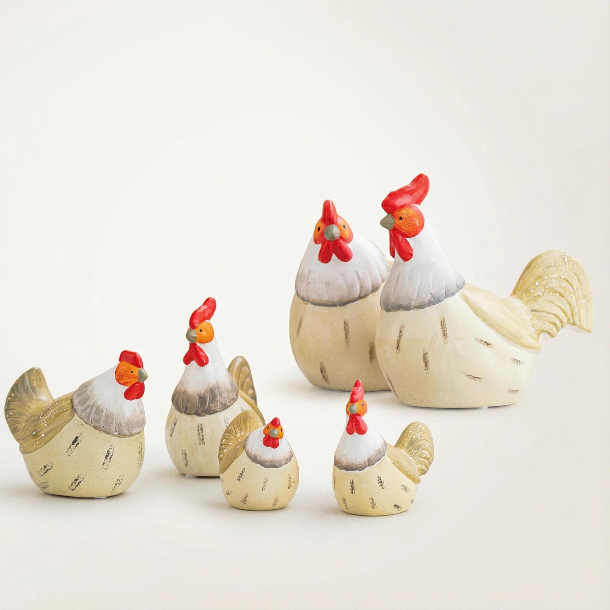 Hand-painted Resin Chicken Figurines, Farmhouse Kitchen Decor, Set of 6 ...