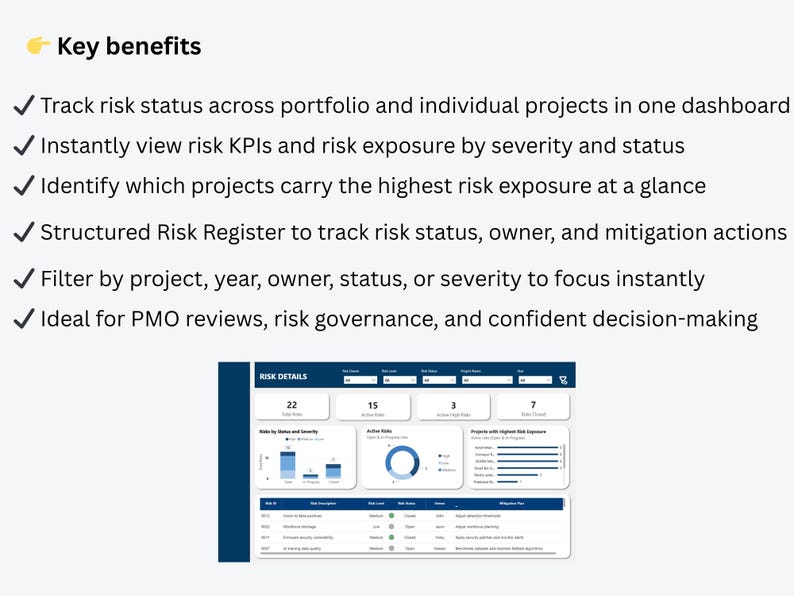 Project Risk Management Dashboard | Power BI Project Risk KPI, Risk ...