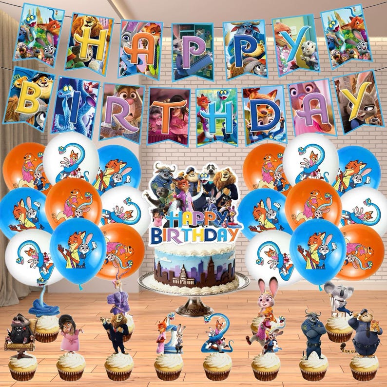 Zootopia 2 Birthday Party Decorations Set, Zootopia Theme Backdrop ...