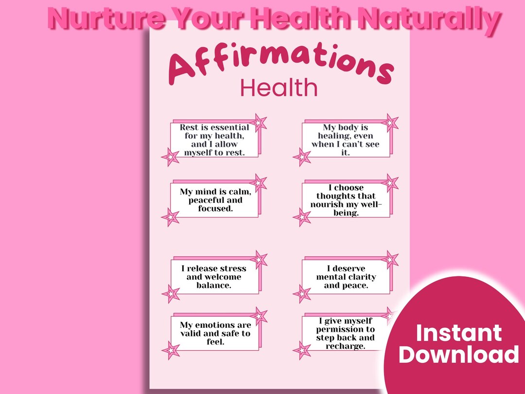 Pink Health Affirmation Sheet Number Two | 8 Positive Daily ...