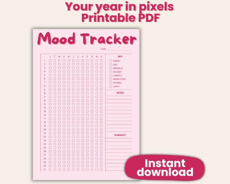 Yearly Mood Tracker Printable | Daily Tracker PDF | Digital & Reusable ...
