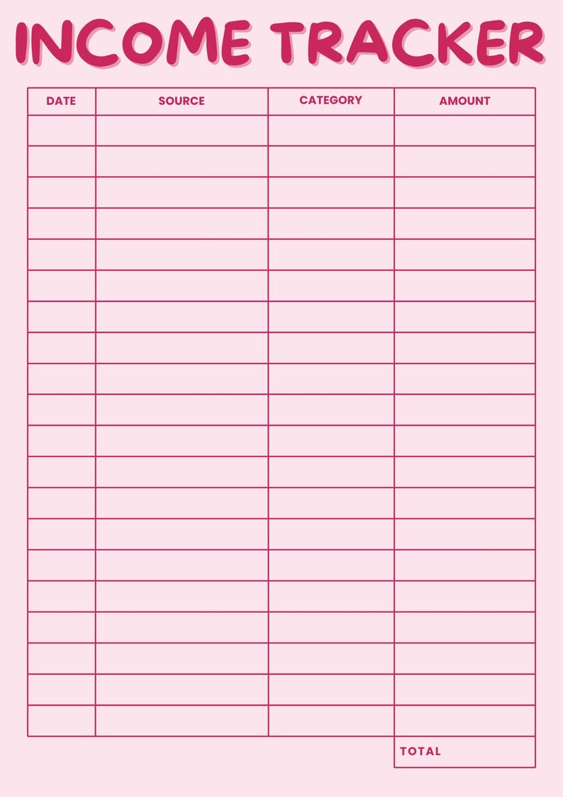 Income Tracker Printable | Monthly Income Log PDF | Reusable Digital ...