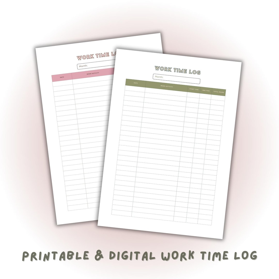 Editable Work Time Log, Printable Timesheet, Canva Template (digital ...