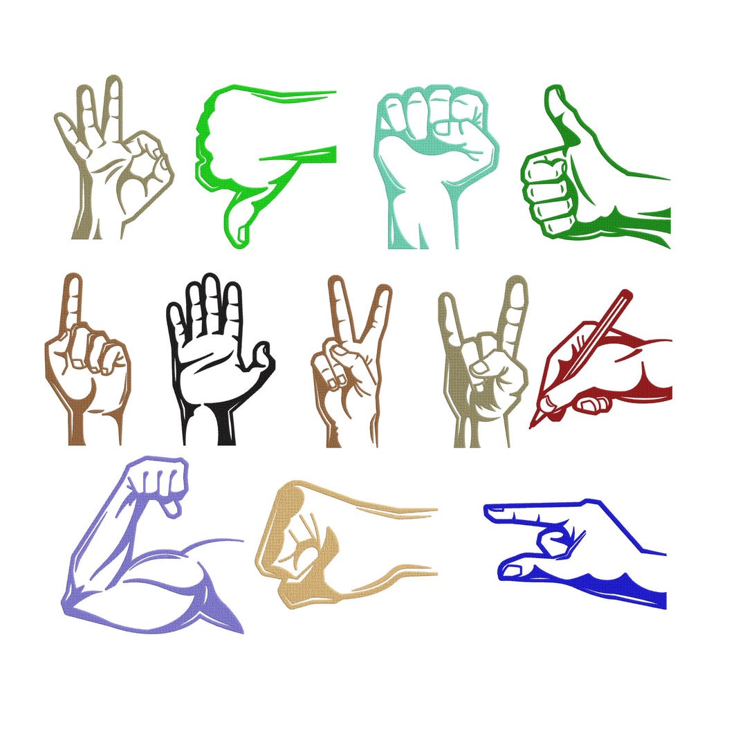 Hand Gesture Line Art Embroidery Design, Hand Sign Machine Embroidery ...