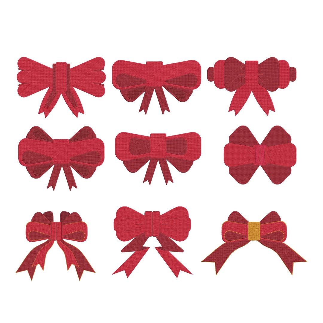 Red Ribbon Bow Embroidery Design, Decorative Gift Bow Machine ...