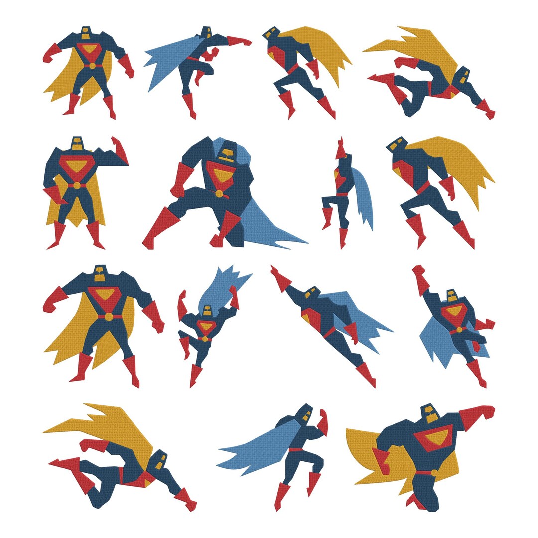 Superhero Flying Action Embroidery Design, Flying Hero Action Poses ...
