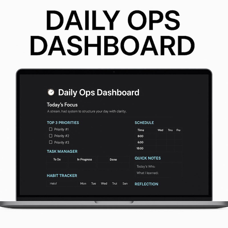 Dark Mode Notion Template | Daily Ops Dashboard | Productivity System | Task Manager | Time ...