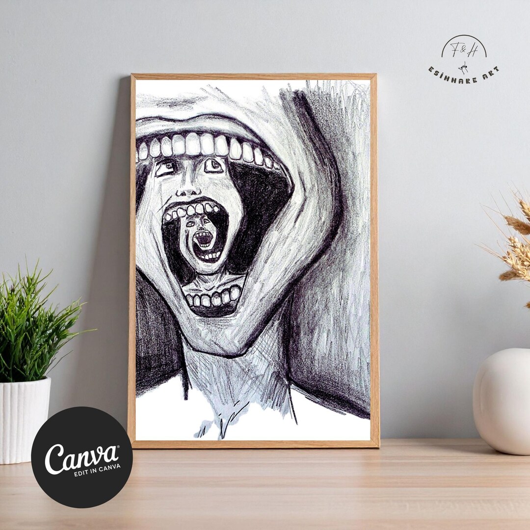 Surreal Wall Art Inner Scream – Dark Surrealism Psychology Art Pencil ...
