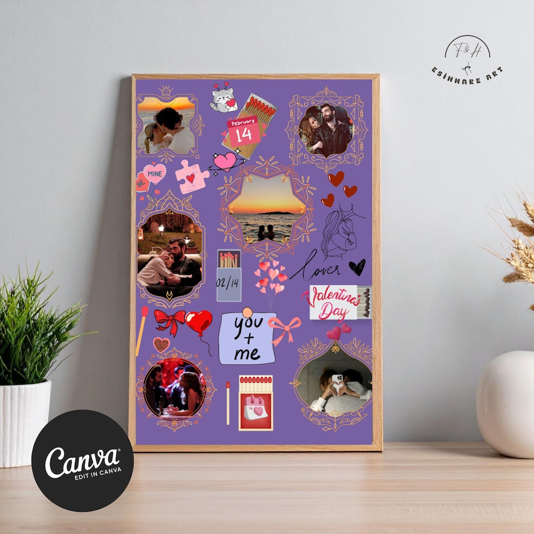 Personalized Valentine Photo Collage – Romantic Couple Love Story Wall ...