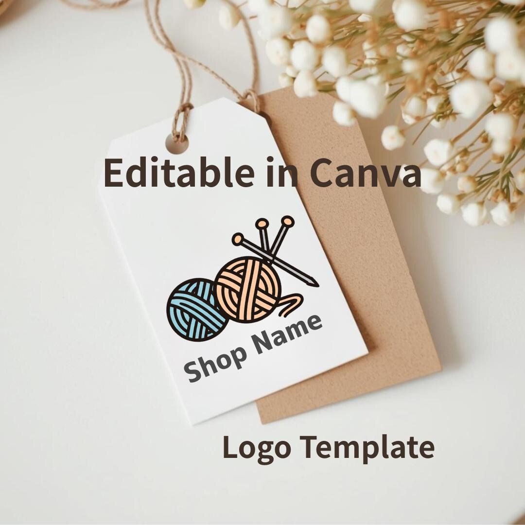Editable Knitting Logo Template | Canva Yarn & Crochet Shop Branding ...