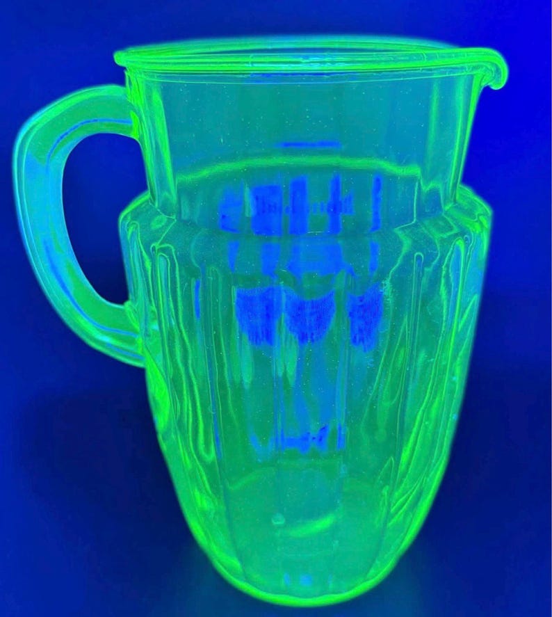 Vintage Uranium Glass Pitcher Strong UV Glow Depression Era Green Glass ...