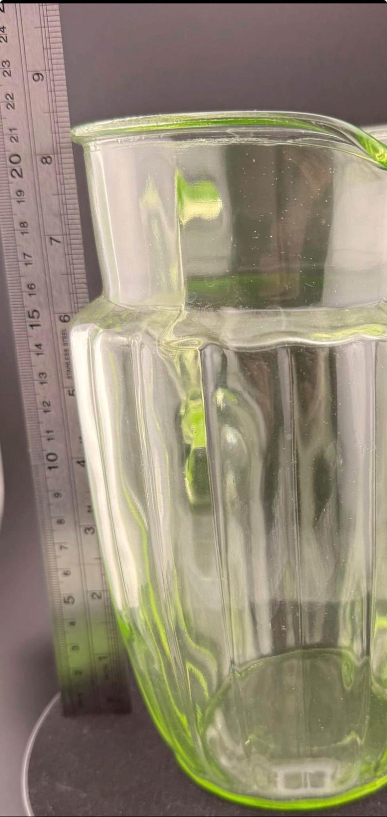 Vintage Uranium Glass Pitcher Strong UV Glow Depression Era Green Glass ...