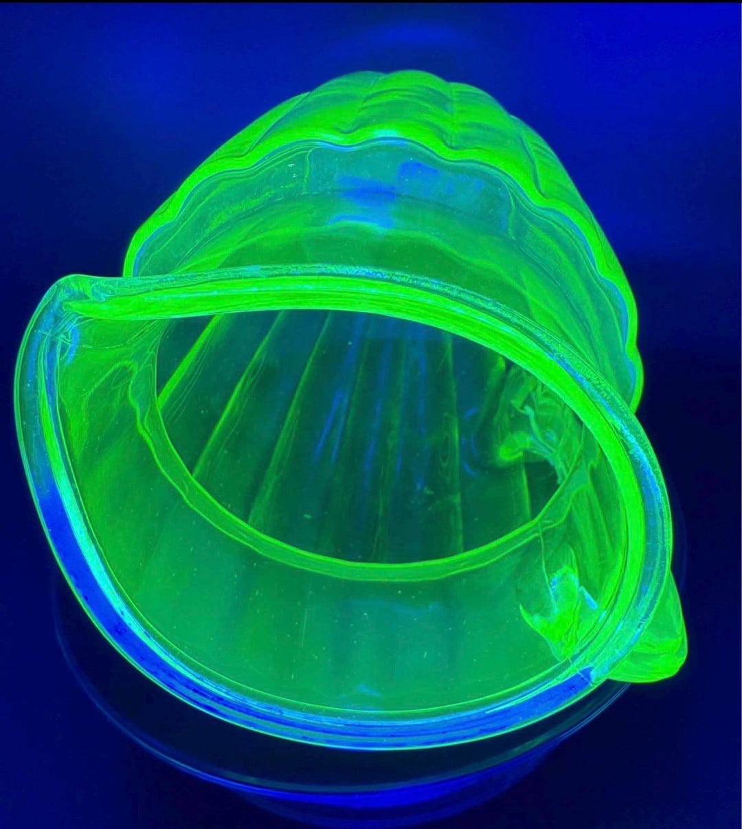 Vintage Uranium Glass Pitcher Strong UV Glow Depression Era Green Glass ...