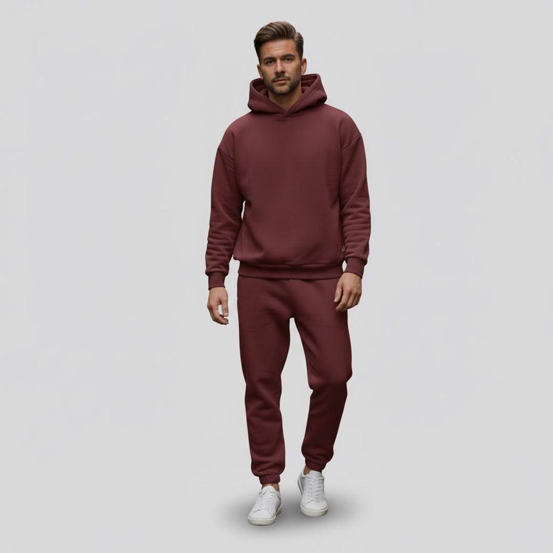 Men’s Oversized Tracksuit Set No Pocket Hoodie & Joggers, Burgundy ...