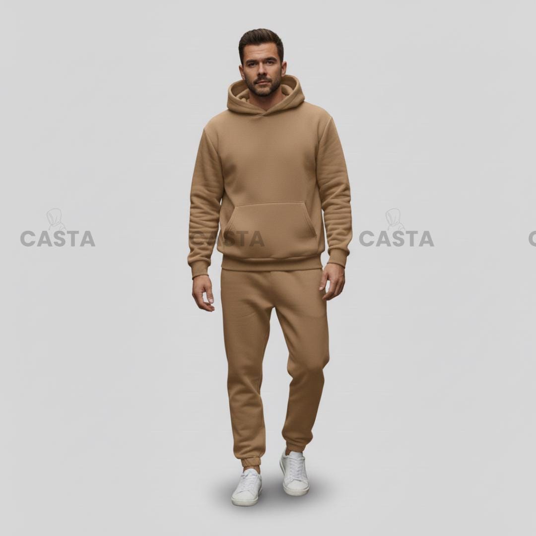 Men’s Oversized Tracksuit Set, Caramel Hoodie & Joggers, Premium Cotton ...