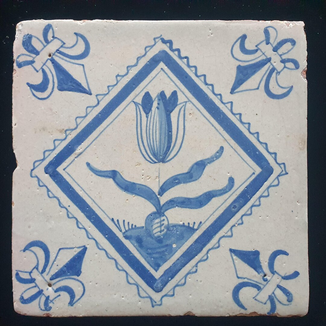 This Delft Tile Shows a Beautifully Painted Tulip and the Blue, Antique ...
