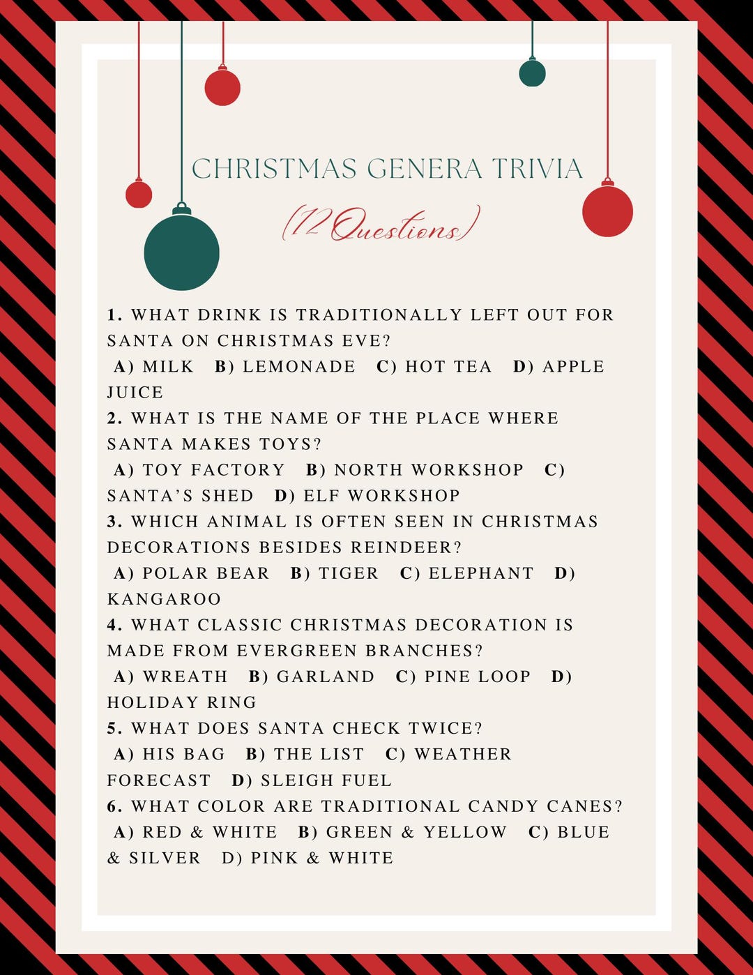 Christmas Trivia Game | Fun Facts for Holiday Parties (digital Download ...